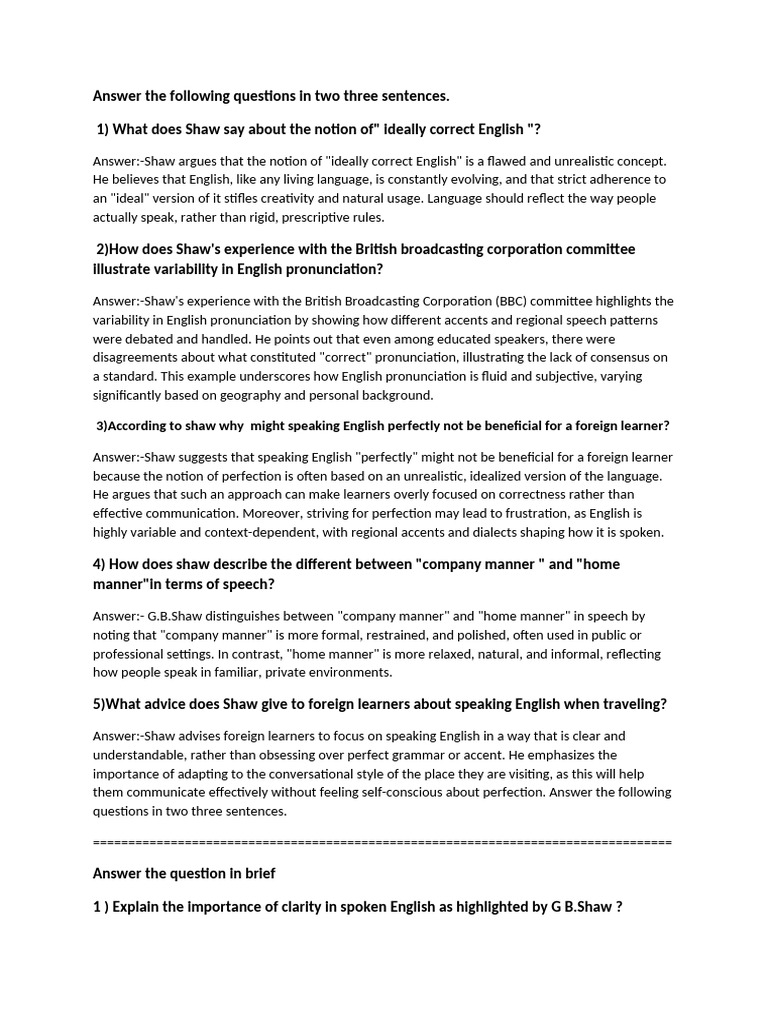 Shaw on Spoken vs. Broken English | PDF | English Language | Accent ...