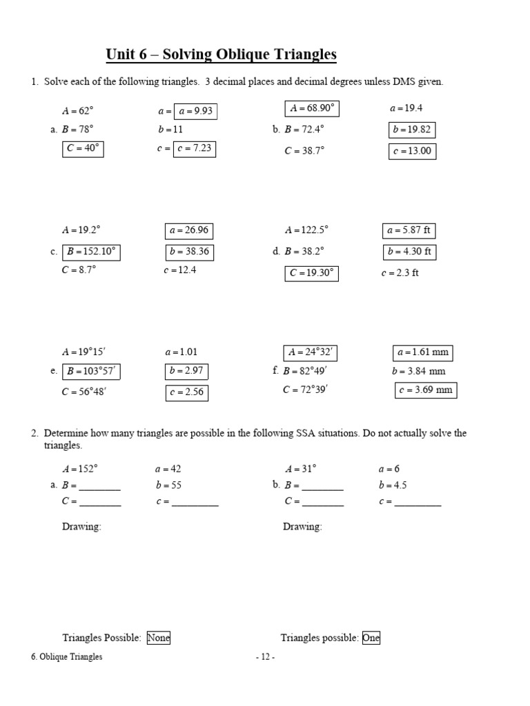 Solving Oblique Triangles .Assignment | PDF | Angle | Elementary Geometry