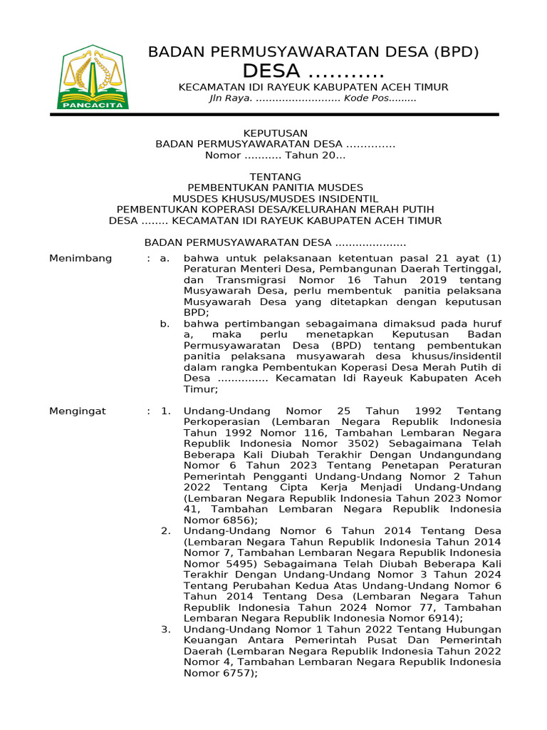 SK Panitia Musdes Kopdes Merah Putih (WWW - Ciptadesa.com) | PDF