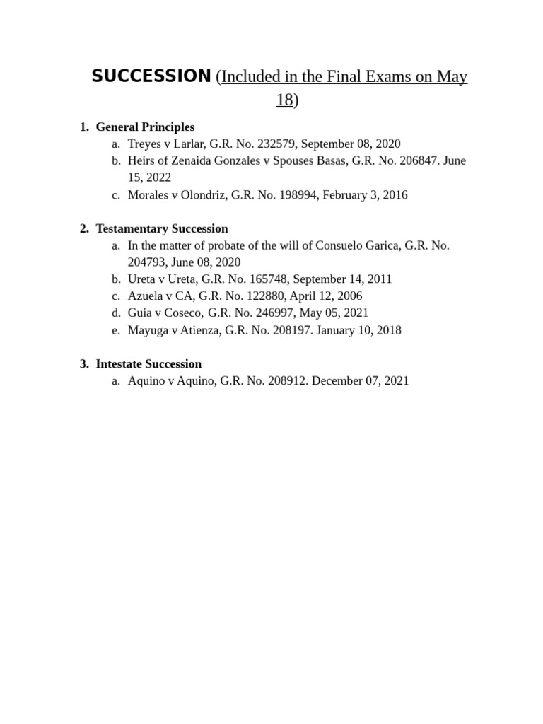 Cases in Succession EBV | PDF