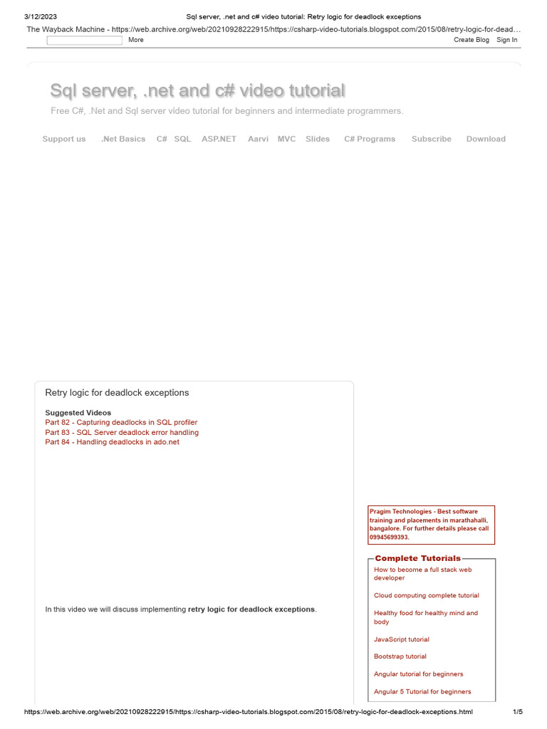 85 Retry Logic For Deadlock Exceptions | PDF | J Query | C Sharp ...
