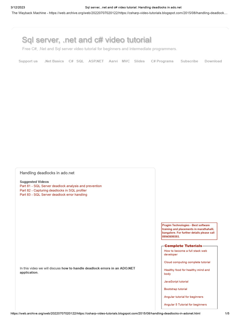 84 Handling Deadlocks in | PDF | Microsoft Sql Server | Language Integrated Query