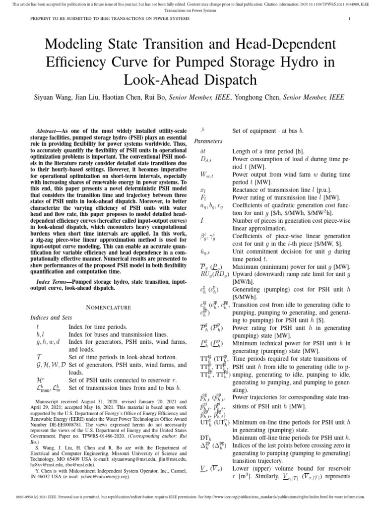PSH State Transition Modeling for Dispatch | PDF | Mathematical ...