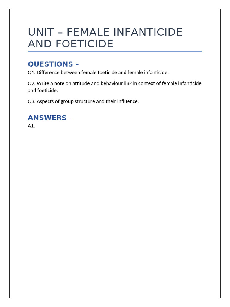 Female Infanticide and Foeticide QnA | PDF