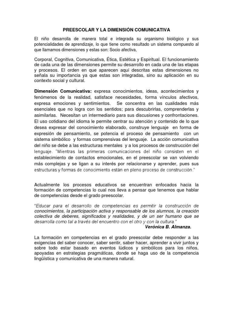 Preescolar y La Dimensión Comunicativa | PDF | Jardín de infancia ...