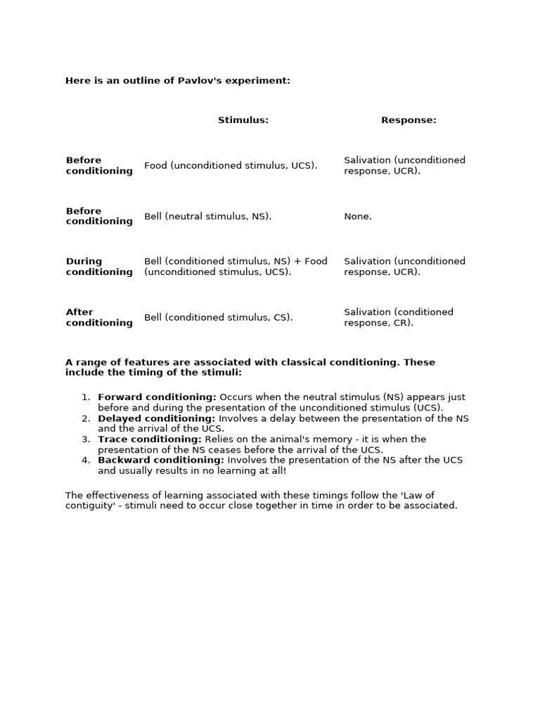 Classical Conditioning - S and R | PDF