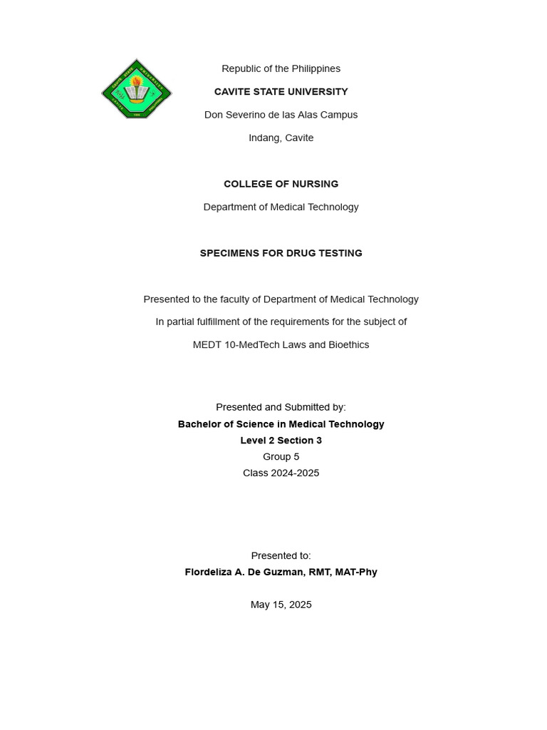 Specimens Used in Drug Testing Analysis | PDF | Drug Test | Drugs ...
