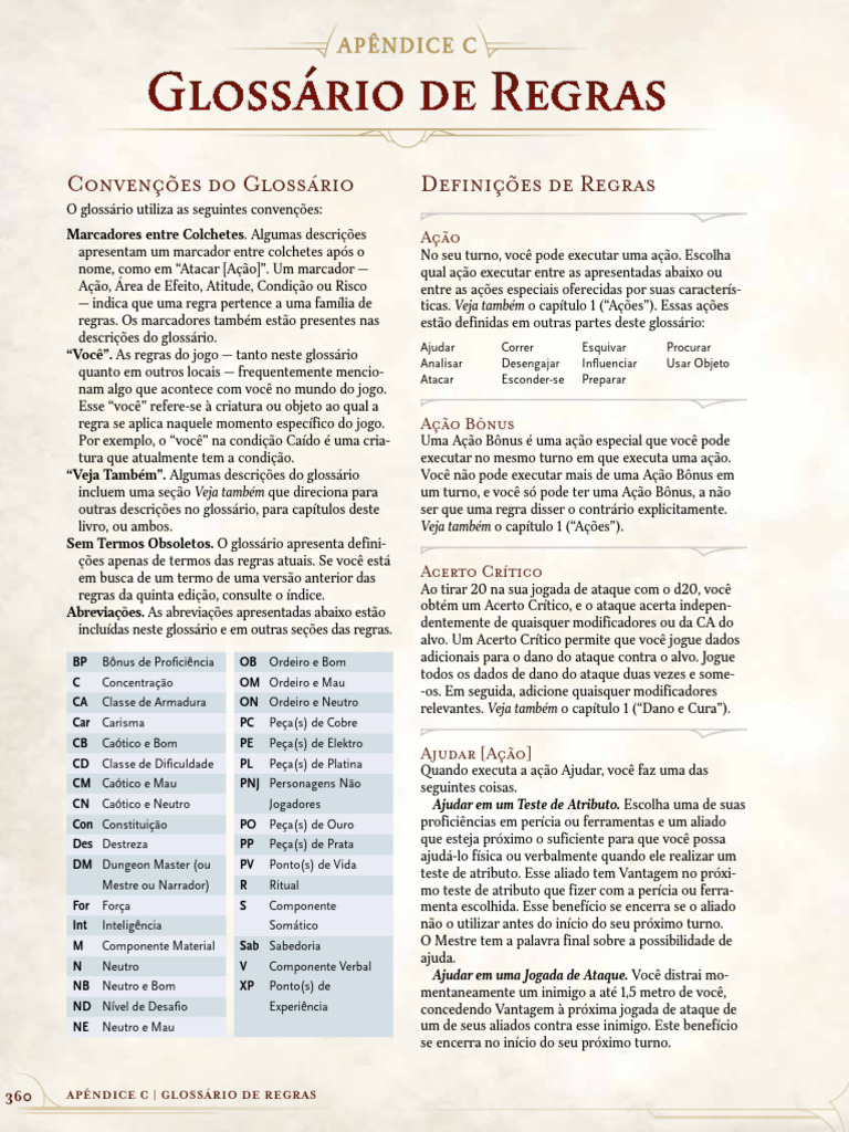 Glosario de Regras DND 2024 Pg360-377 | PDF | Voo | Vida