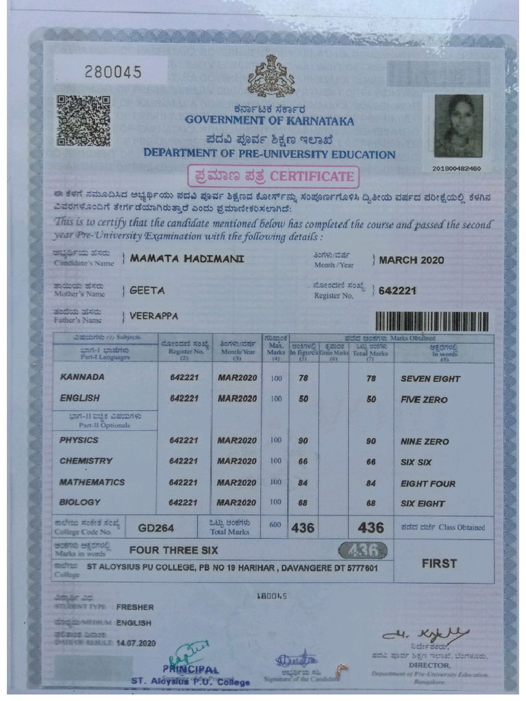 12th Marks Card | PDF