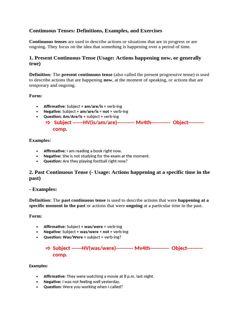 Understanding Continuous Tenses and Adverbs | PDF | Adverb | Language ...