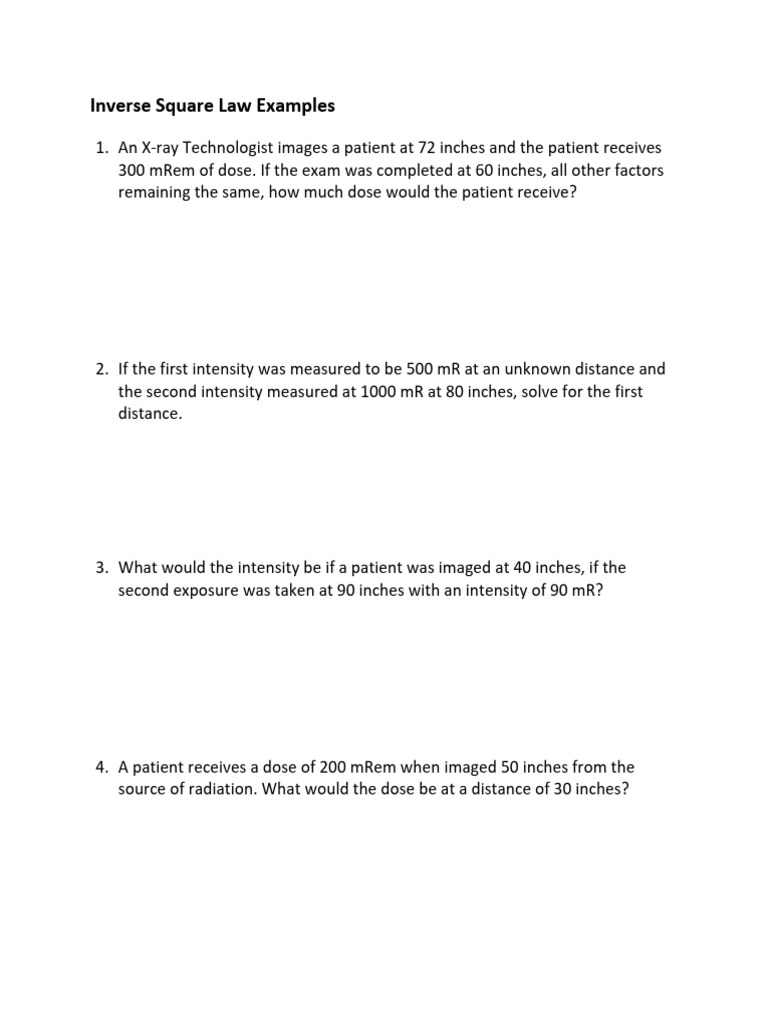 Inverse Square Law In Radiology Examples Pdf
