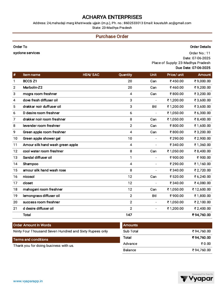 Purchase Order 11 07-06-2025 | PDF | Economy Of India | Economy Of Asia