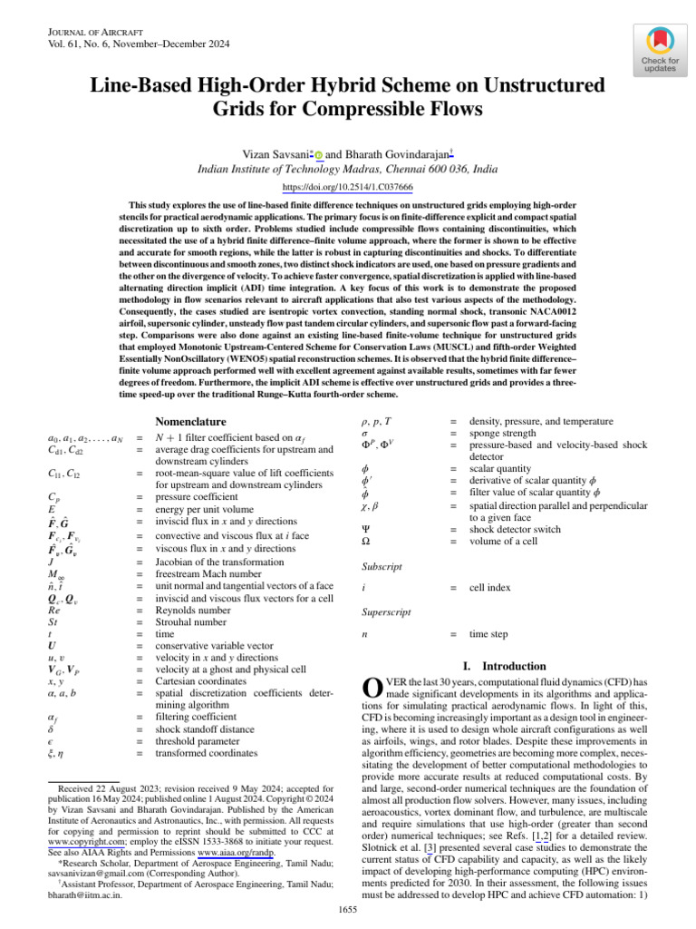 Savsani Govindarajan 2024 Line Based High Order Hybrid Scheme on Unstructured Grids for ...
