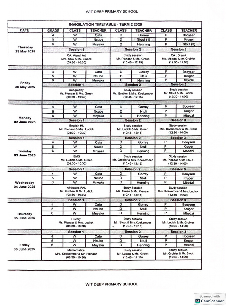 Invigilation Timetable | PDF