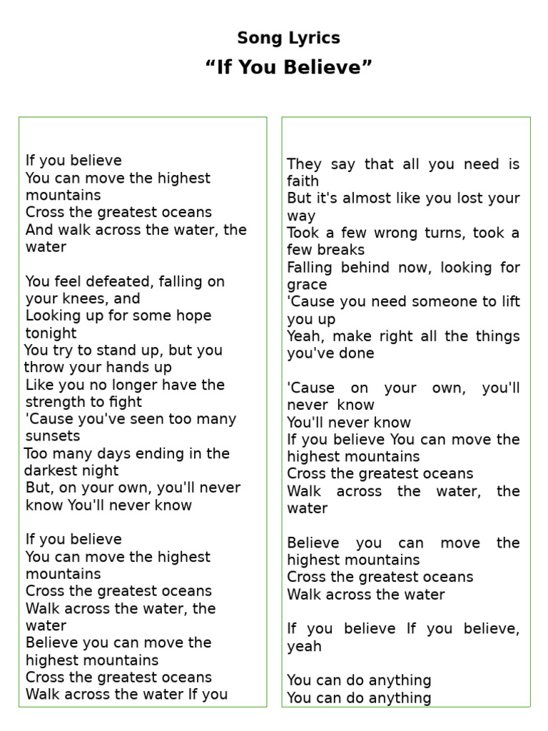 Inspirational Song Lyrics: "If You Believe" | PDF