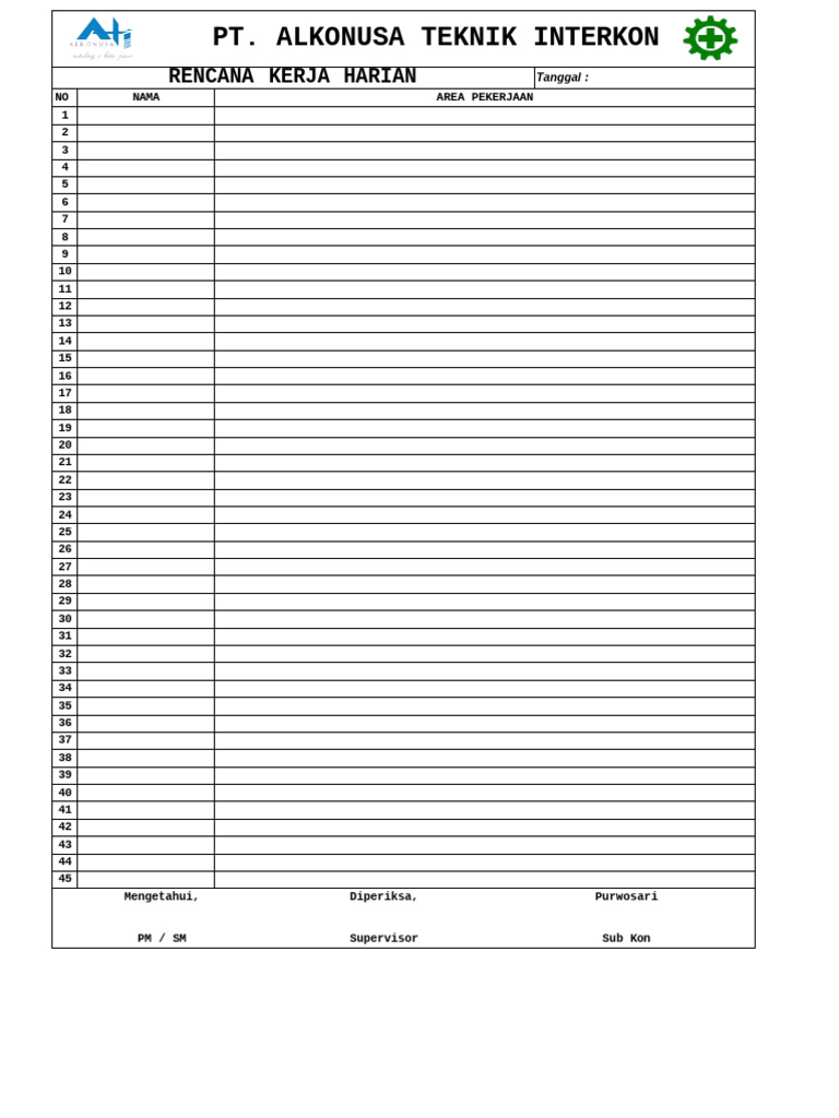 Rencana Kerja Harian | PDF