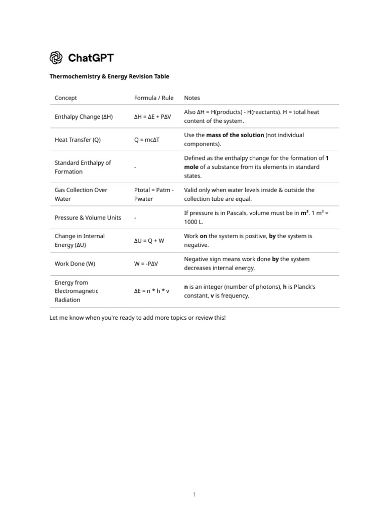 Thermochemistry Table | PDF