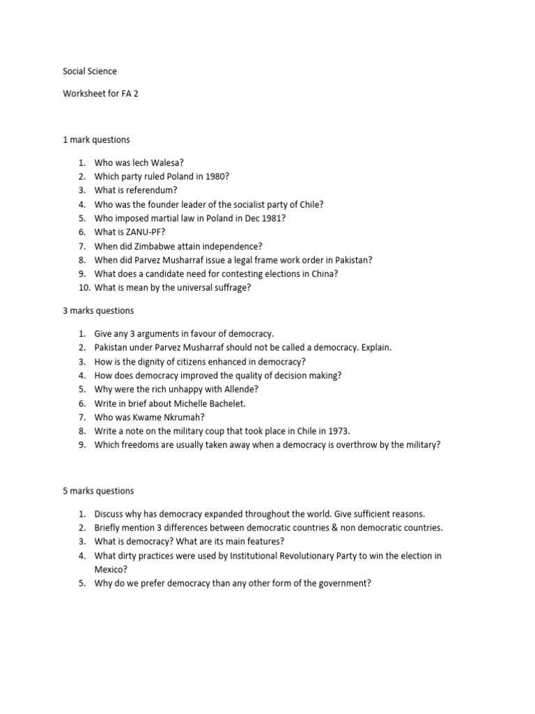 Grade 9 Social Science FA 2 Worksheet | PDF