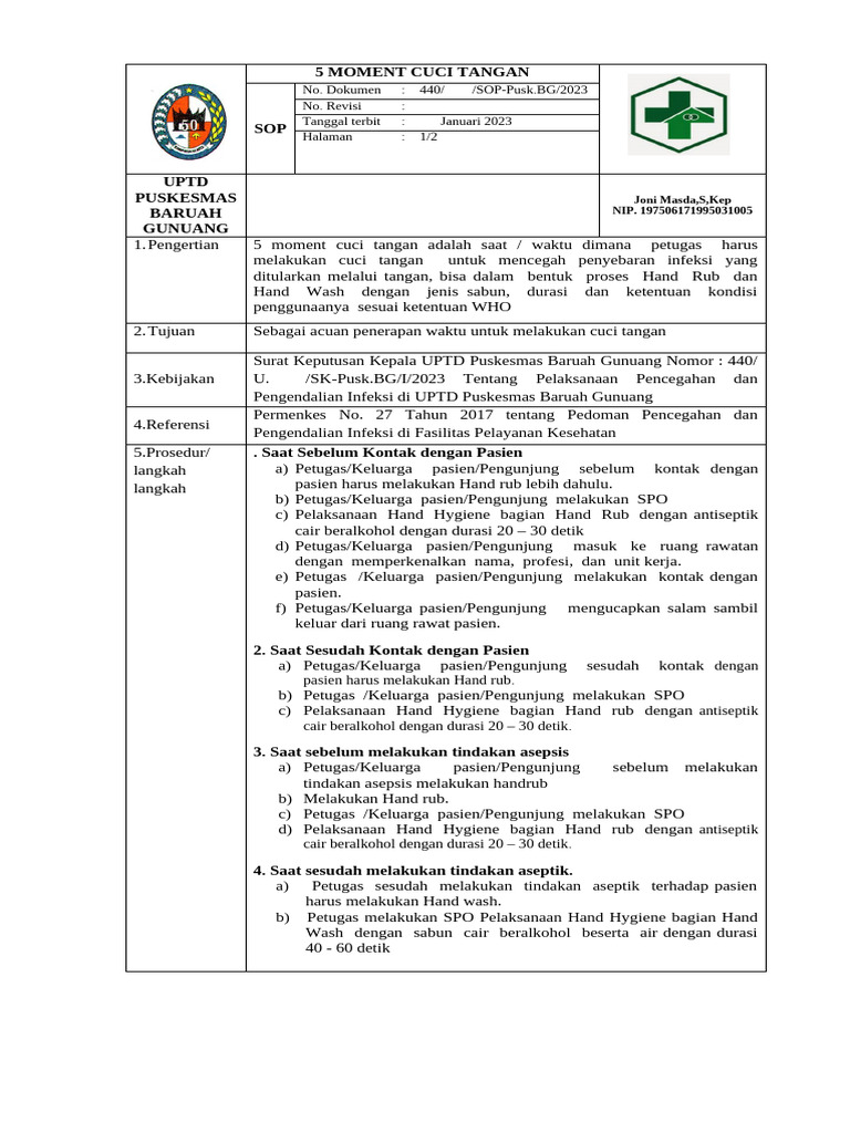 5.5.3.a SOP 5 Moment Cuci Tangan | PDF