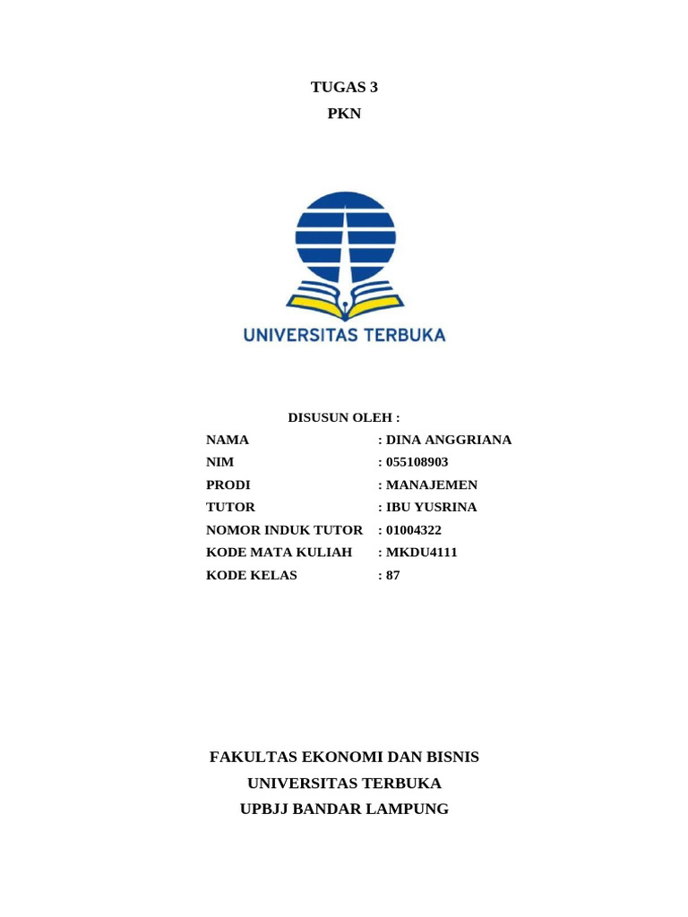 Tugas 3 PKN Dina Anggriana Prodi Manajemen 055108903 | PDF