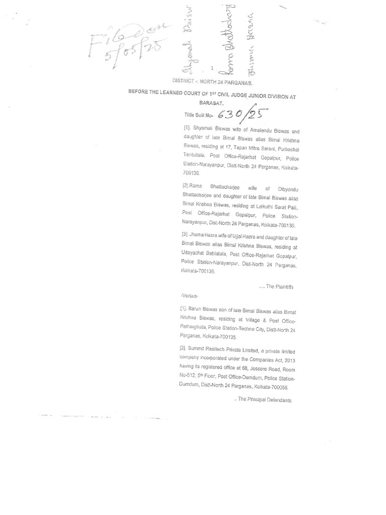 T.S - 630 of 2025 Plaint | PDF