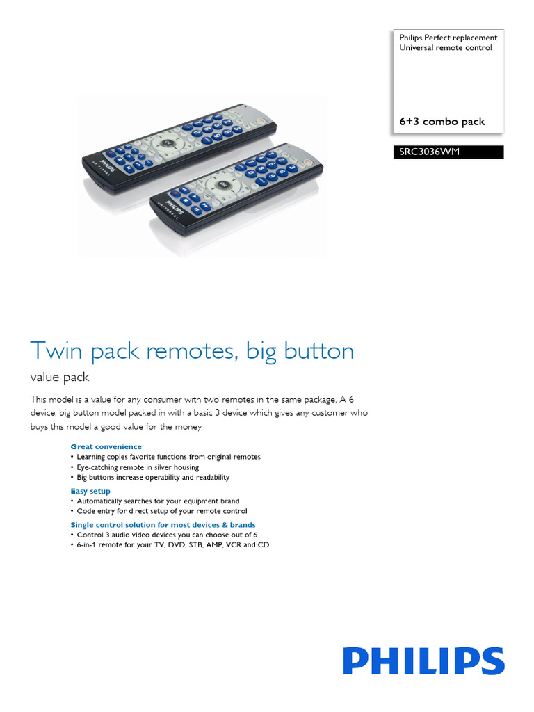 Twin Pack Remotes, Big Button | PDF | Remote Control | Consumer Electronics