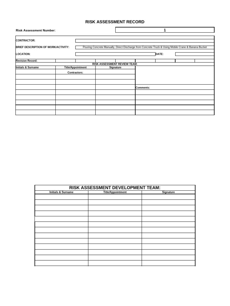 Risk Assessment Pouring Concrete. | PDF | Personal Protective Equipment ...
