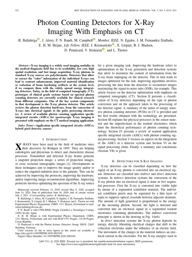Photon Counting Detectors For X-Ray Imaging With Emphasis On CT | PDF | Ct Scan | X Ray