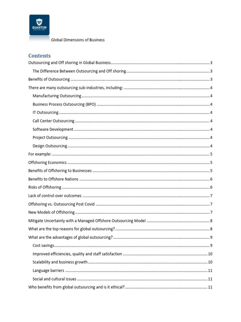 Global Dimensions of Business Lec 7 | PDF | Outsourcing | Offshoring