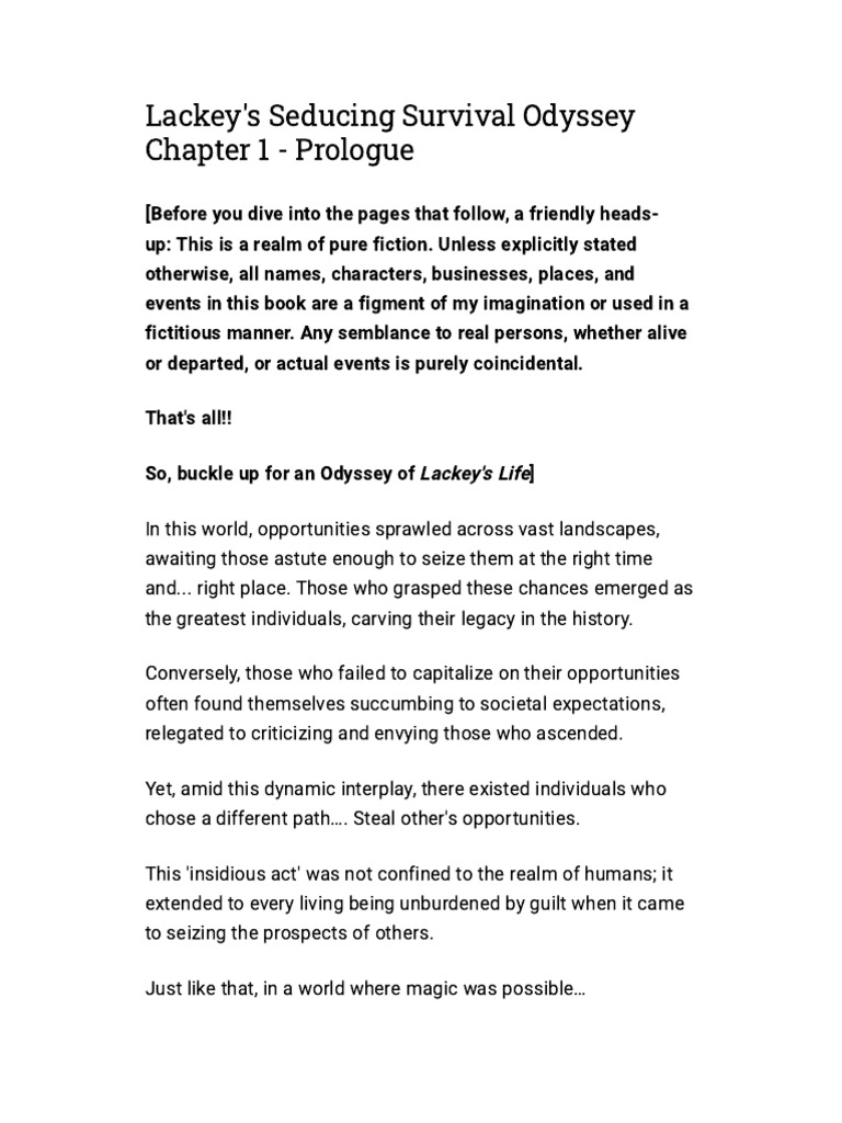 Lackey's Seducing Survival Odyssey Chapter 1 - Prologue - WebNov | PDF ...