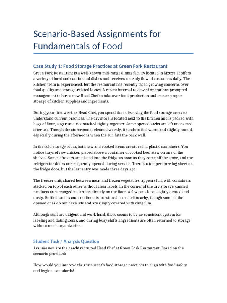 Fundamentals of Food Assignments | PDF | Food Storage | Refrigerator