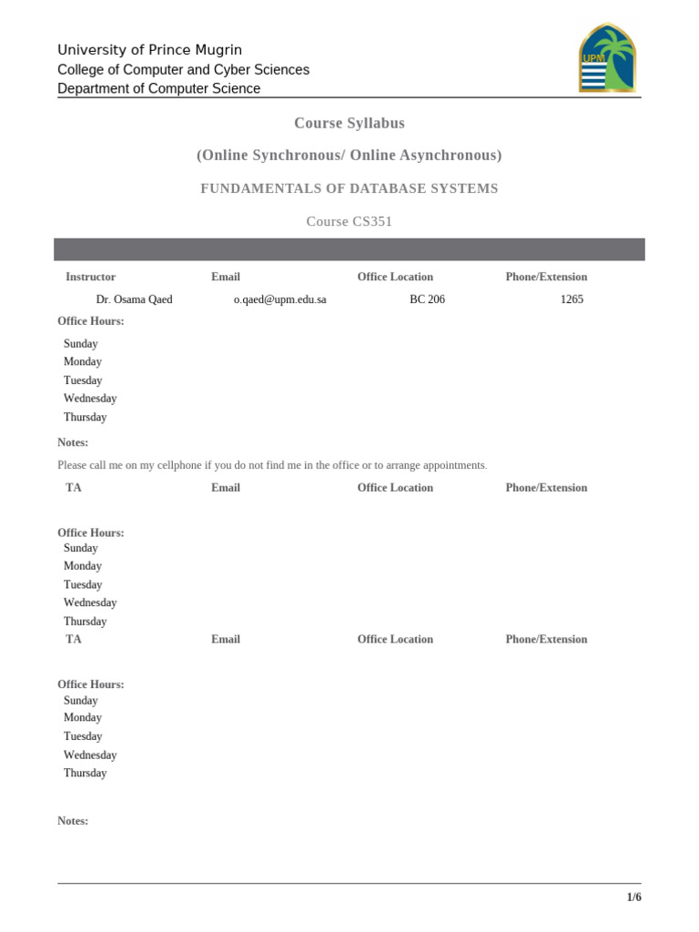 CS351 Database Systems Syllabus | PDF | Databases | Data Model