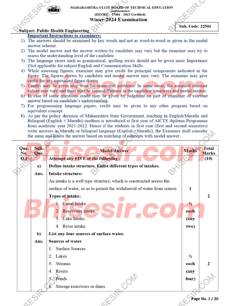 Public Health Engineering Winter 2024 Model Answer._pdf.Urlgd.com | PDF