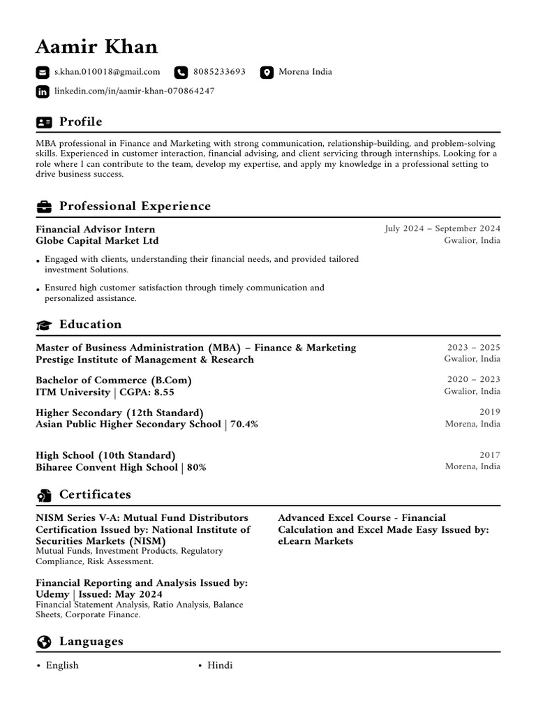 Aamir Khan FlowCV Resume 20250610 | PDF | Master Of Business Administration | Business