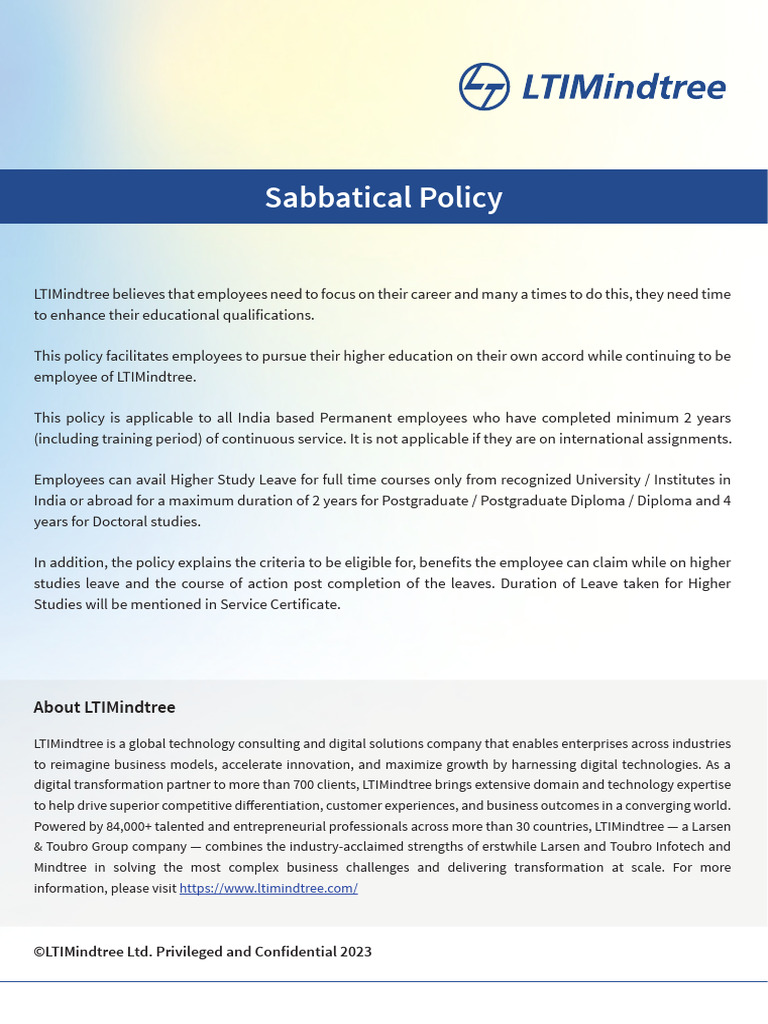 LTIMindtree Sabbatical Policy | PDF
