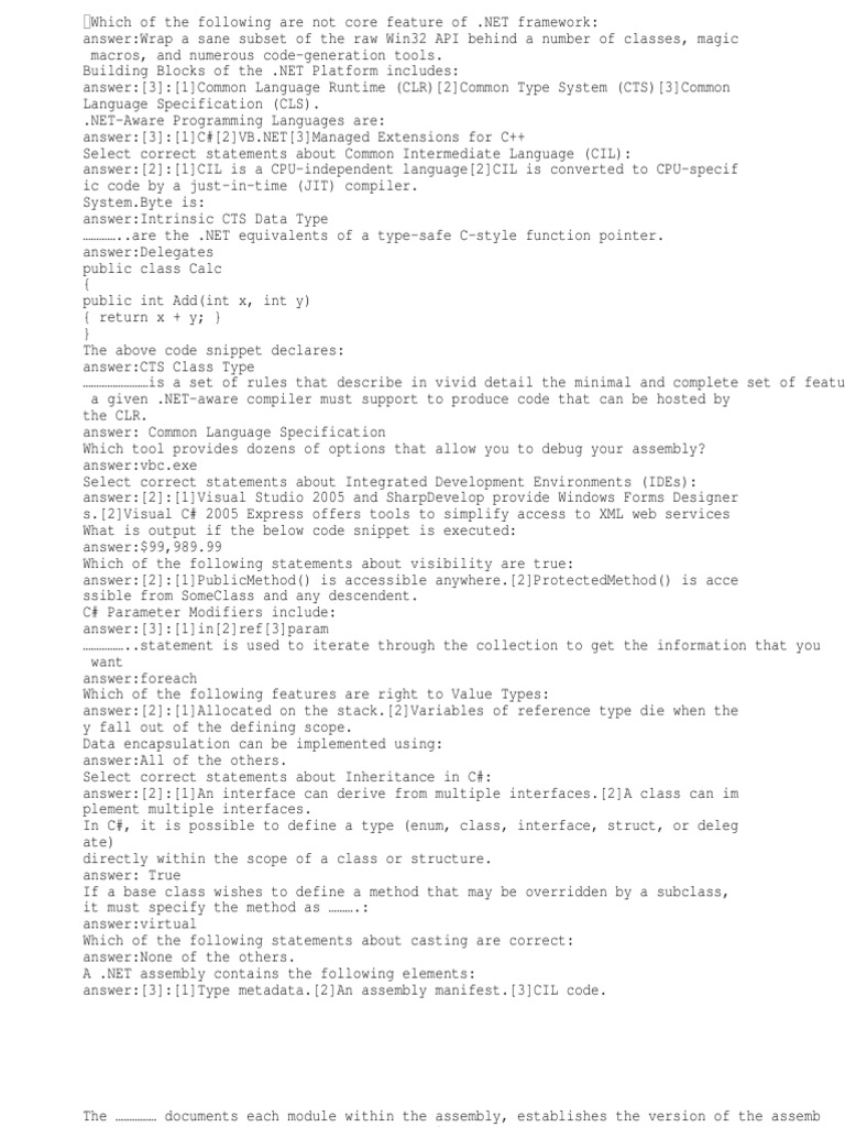 An Overview of Core .NET Framework Concepts and Features | PDF ...