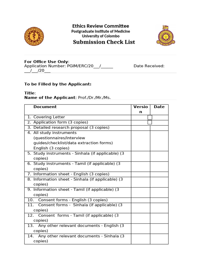 PGIM ERC Submission Checklist | PDF