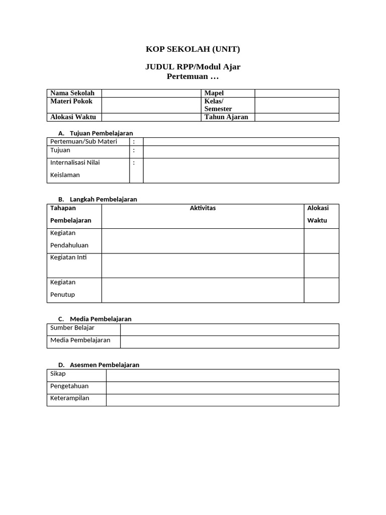 Template RPP (Modul Ajar) | PDF