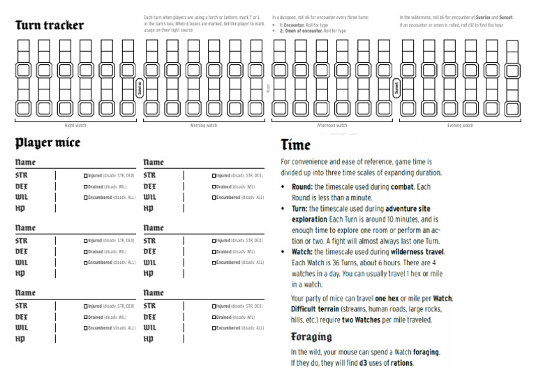 Mausritter GM Session Sheet | PDF | Light | Earth Phenomena