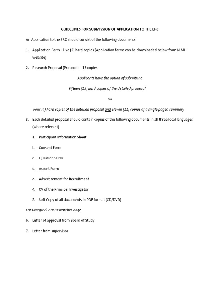 Guidelines For Submission of Application To NIMH ERC 130220 | PDF