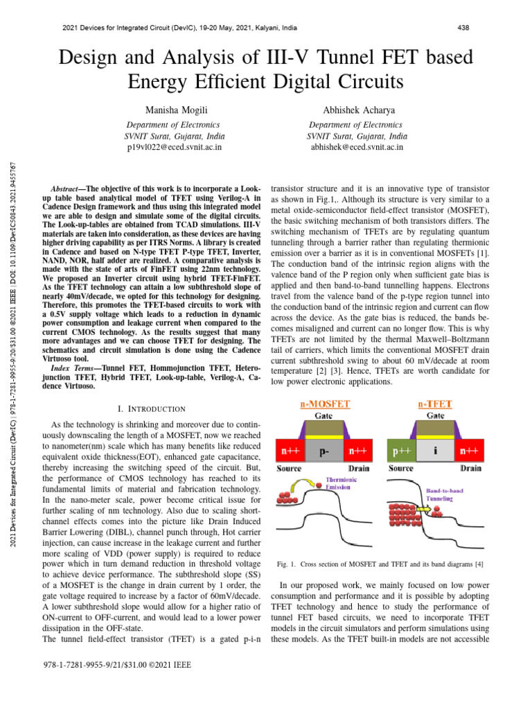 Design and Analysis of III-V Tunnel FET Based Energy Efficient Digital Circuits | PDF | Mosfet ...
