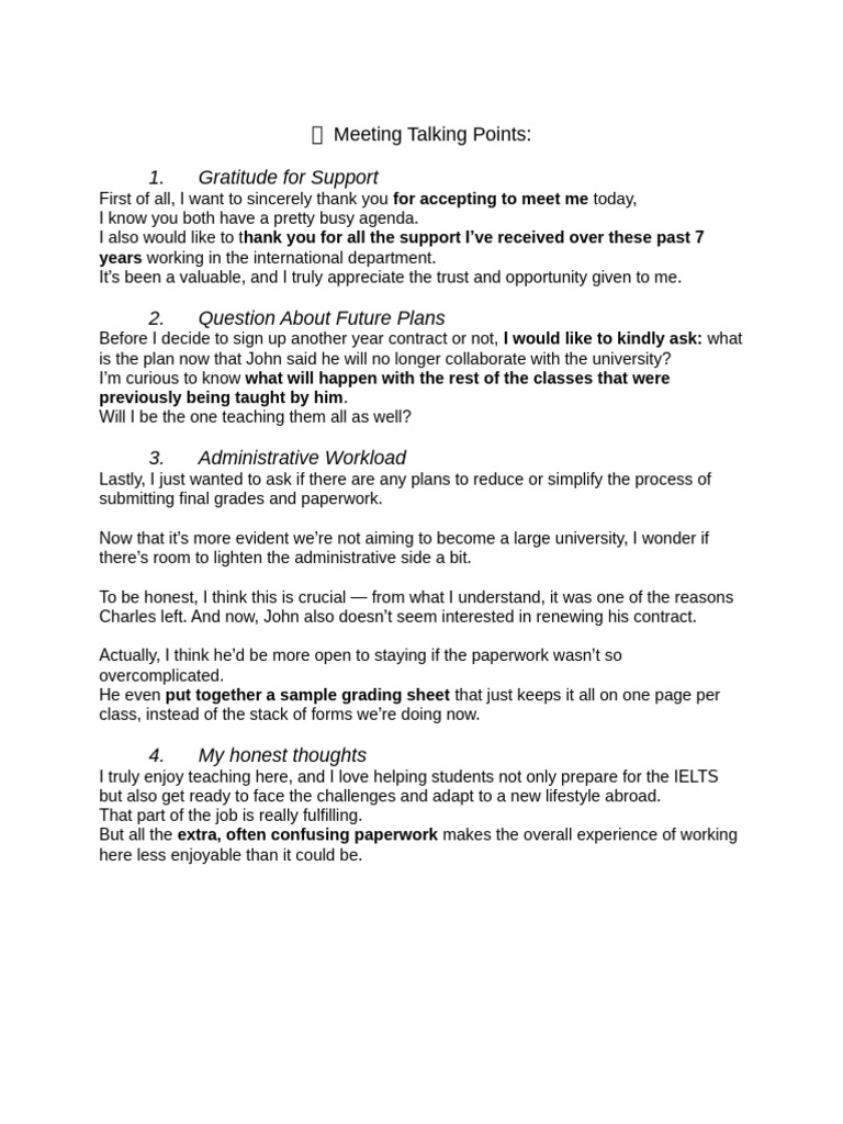 Meeting Talking Points | PDF