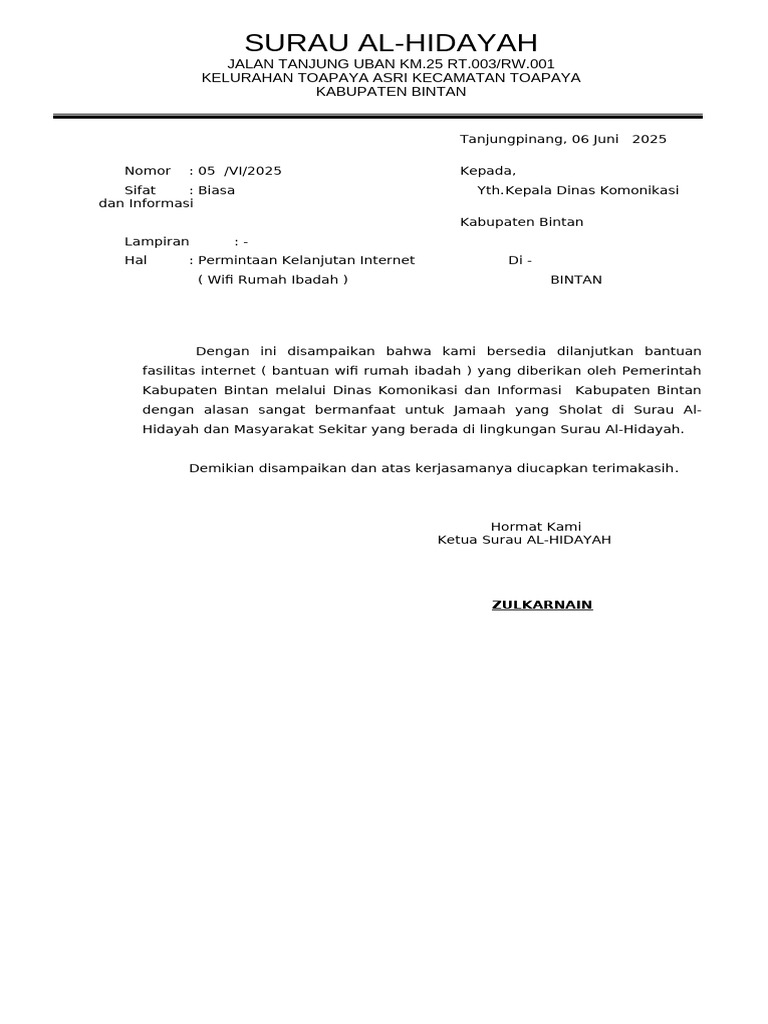 Surat Surau Al Hidayah | PDF