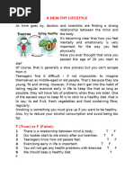 Healthy Lifestyle and Habits Comprehension | PDF