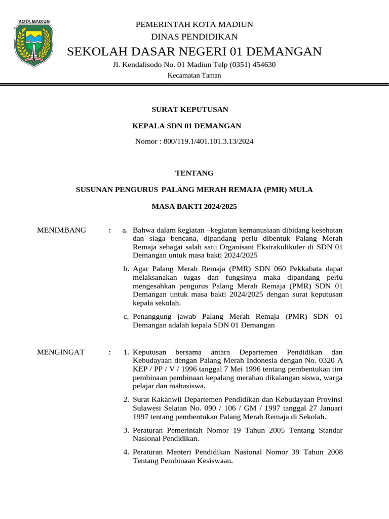 Susunan Pengurus PMR SDN 01 Demangan | PDF