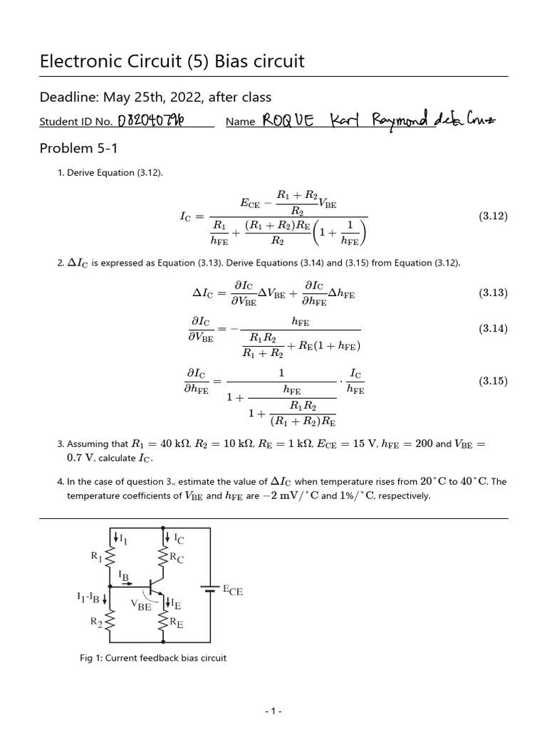 ROQUE-Electronic Circuits HW05 | PDF | Electricity | Electrical Engineering