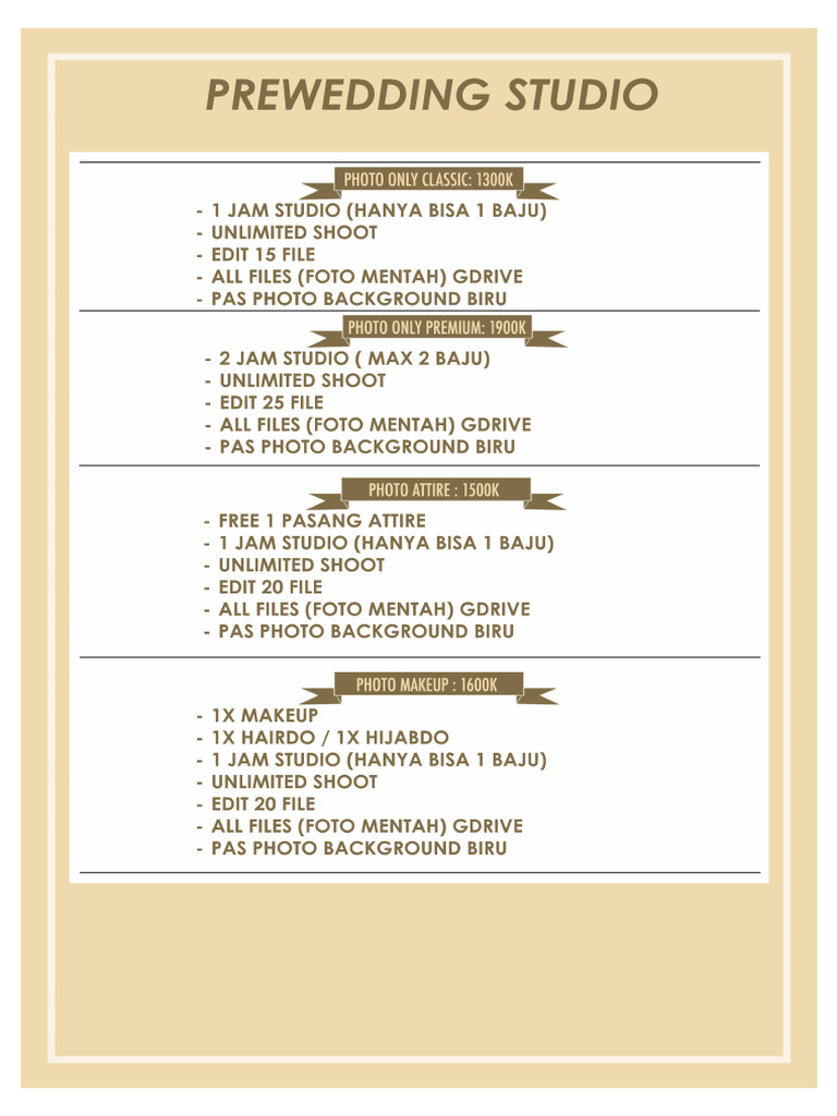 Pricelist Prewedding 2025 | PDF
