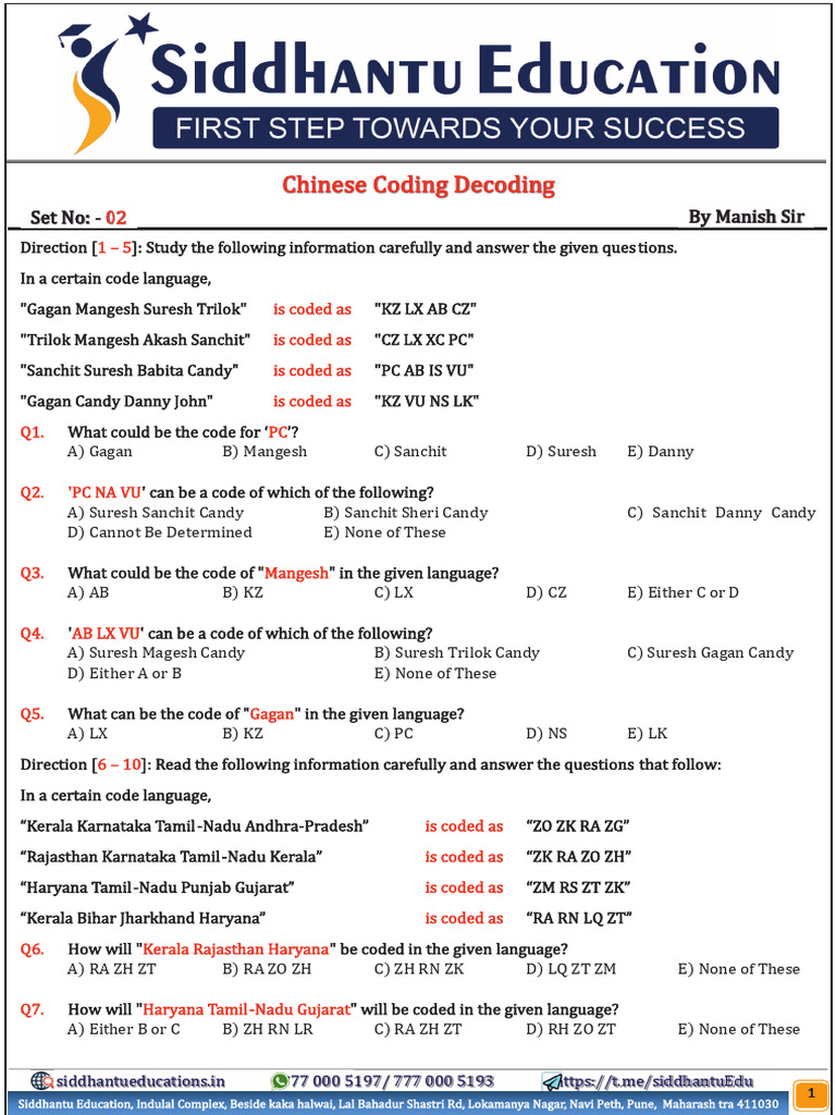 Chinese Coding Set 2 (Ans) | PDF | Linguistics
