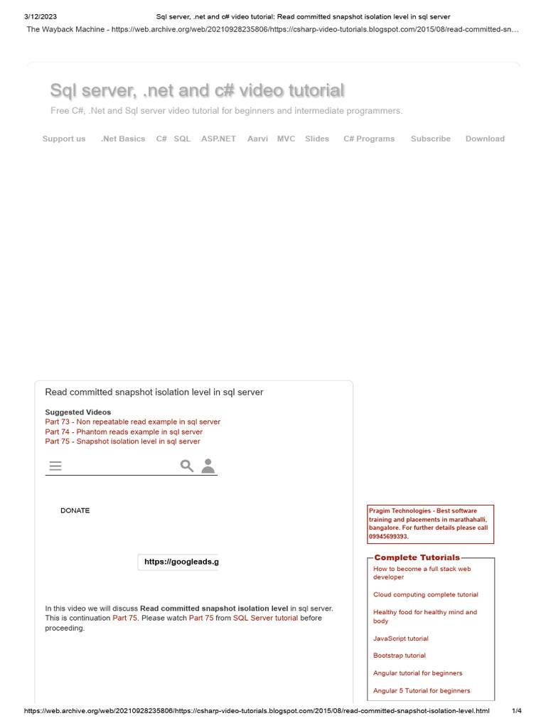 76 Read Committed Snapshot Isolation Level in SQL Server | PDF | Database Transaction | Language ...