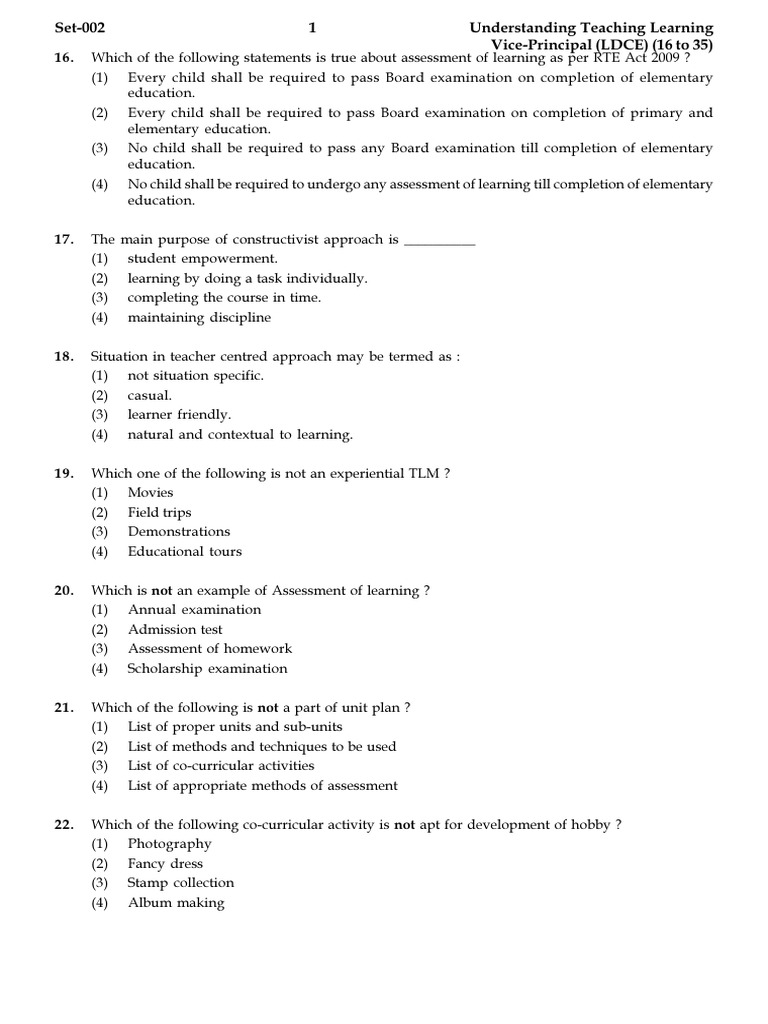 Vice Principal (LDCE) 056 To 075 Understanding Teaching Learning ...